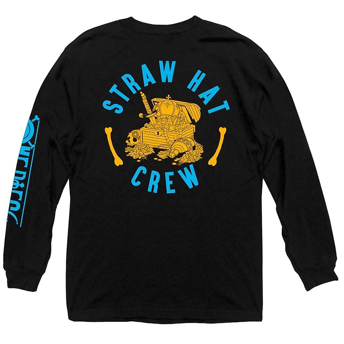 Ripple Junction One Piece Adult Long Sleeve T-Shirt Straw Hat Crew Treasure Chest Anime Shirt for Men and Women Officially Licensed Medium Black