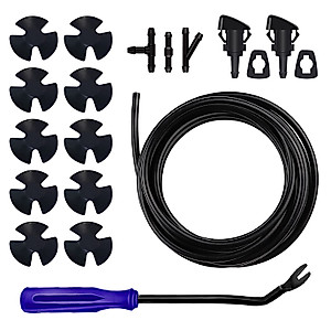 Windshield Washer Nozzles Hose Kit,Hose Connectors,Windshield Washer Spray Nozzle and Gaskets,Compatible with Dodge,Ram,Chrysler (Windshield Washer Nozzles Kit&Blue Removal Tool)