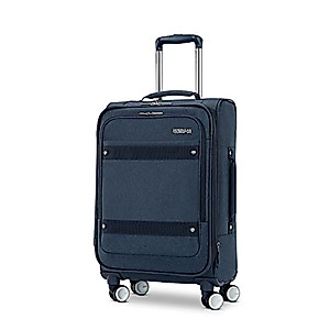 AMERICAN TOURISTER Whim Softside Expandable Luggage with Spinners, Navy Blue, Carry On