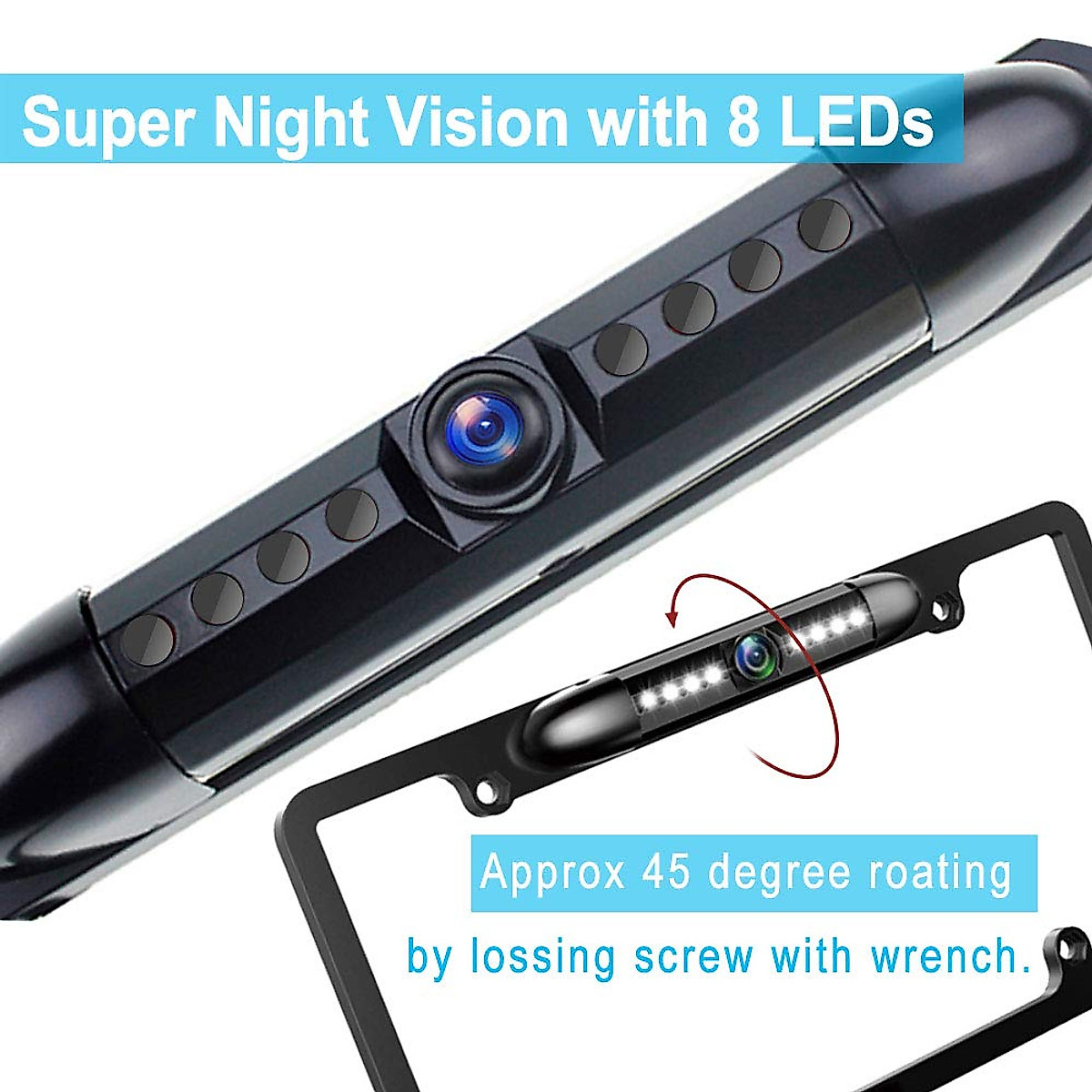 License Plate Backup Camera HD Night Vision Rear View Camera with 8 LEDs 170° Viewing Angle Waterproof Backup Rear Camera for Cars