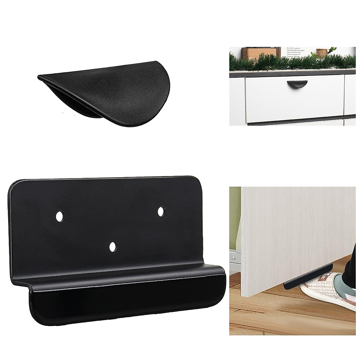 Tryly 2 Pcs Trash Cabinet Foot Pull for Trash Drawer, Metal Cabinet Foot Pull, Plastic Adhesive Cabinet Handle, Cabinet Trash Can Pull Out Kit, Handless Handle for Full Overlay Cabinet Door (2)