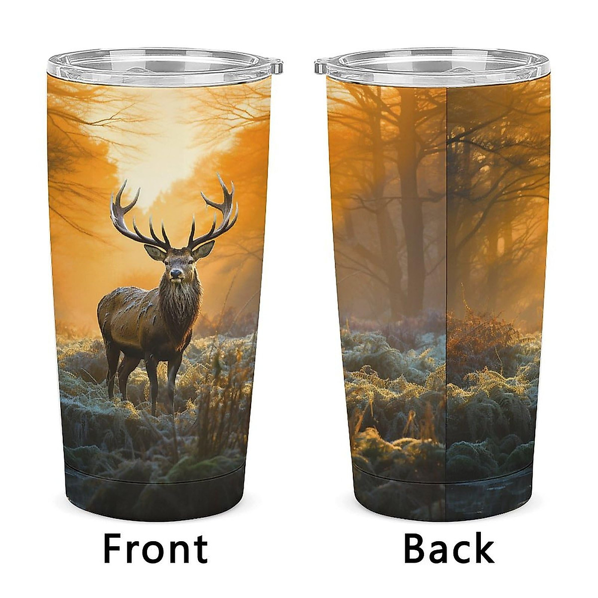ZXDSKGYN 20 Oz Tumbler With Straw Leak Proof Thermos Cup, Deer In Forest Stainless Steel Insulated Travel Coffee Mug Fit for Car Cup Holder