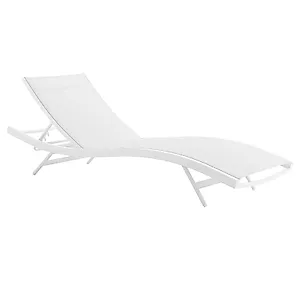 Modway Glimpse Aluminum Mesh Outdoor Patio Poolside Deck Chaise Lounge Chair in White White
