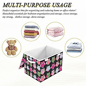 innewgogo Cute Owl Storage Bins with Lids for Organizing Dust-proof Storage Bins with Handles Oxford Cloth Storage Cube Box for Pets Toys
