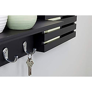 kieragrace KG Sydney Wall Shelf and Mail Holder with 3 Hooks - Black, 24"