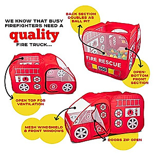 Kiddey Fire Truck Play Tent for Kids - Firetruck Tents with Sirens and Fireman Sound Button for Girls, Boys, & Toddlers Gifts - Red Fire Engine Pop Up Playhouse for Toddler - Indoor & Outdoor
