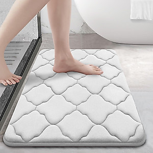 OLANLY Memory Foam Bath Mat Rug 24x16, Soft and Absorbent Bathroom Rugs, Non-Slip, Comfortable, Machine Washable Bath Carpet for Bathroom Floor, Tub, Shower and Home Decor Accessories, White