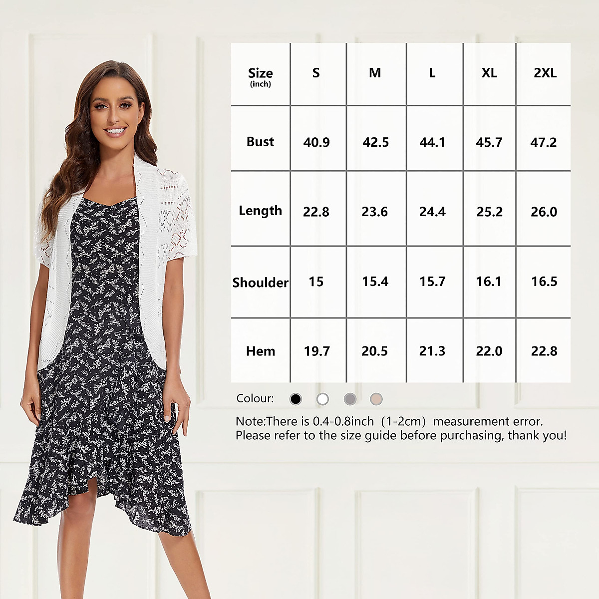 XUNZRLN Women's Elegant Short Sleeve Shrug Lightweight Soft Hollow Out Knit Open Front Cardigan White