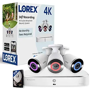 Lorex Fusion 4K Security Camera System w/ 2TB NVR – 16 Channel PoE Wired Home Security w/ 3 Bullet IP Cameras – Smart Security Lighting & Motion Detection, Active Deterrence, Color Night Vision