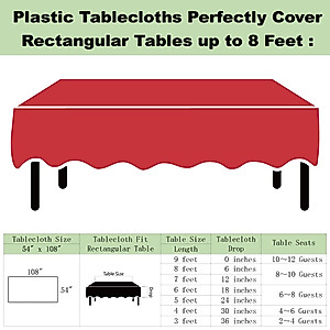 Plastic Red Tablecloths 3 Pack Disposable Table Covers 54 x 108 Inch Ruby Shine Red Table Cloths for Parties Anniversary Thanksgiving Christmas Graduation Wedding, Fits 6 to 8 Foot Rectangle Tables