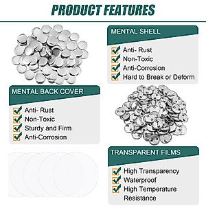 1500 Pieces 25 mm/ 1 Inch Button Making Supplies Round Badge Blank Button Pins Metal Button Parts Kit for Button Maker Machine, Including Metal Cover Back Cover and Clear Film
