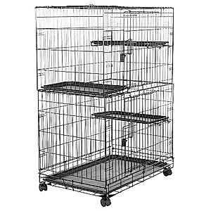 Amazon Basics Large 3-Tier Cat Cage Playpen Box Crate Kennel - 36 x 22 x 51 Inches, Black