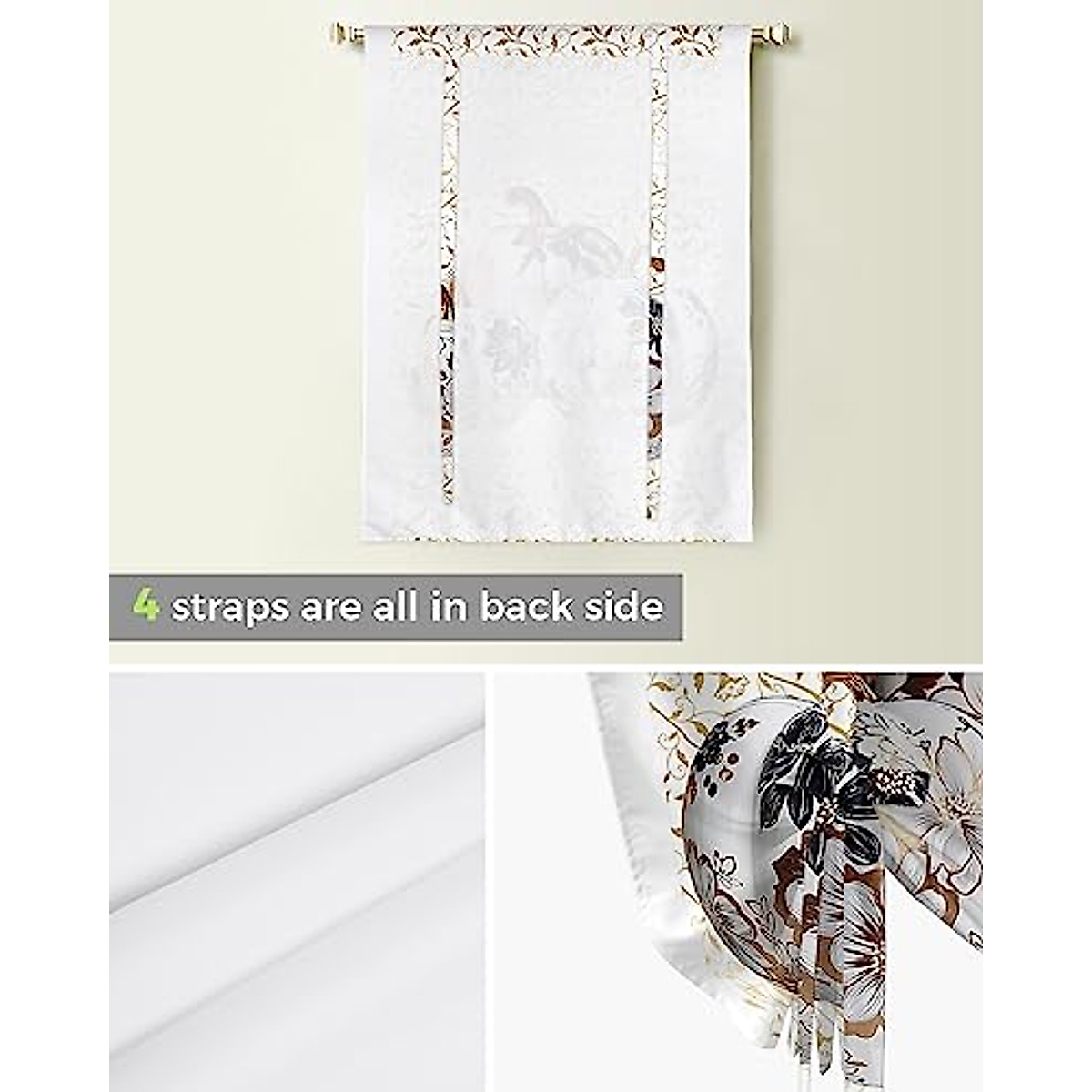 Autumn Thanksgiving Tie Up Curtains for Window, Fall Pumpkins Gold Leaves White Thermal Insulted Balloon Shade Adjustable Rod Pocket Curtains Valance Panels for Kitchen Bathroom Café 42 x 63