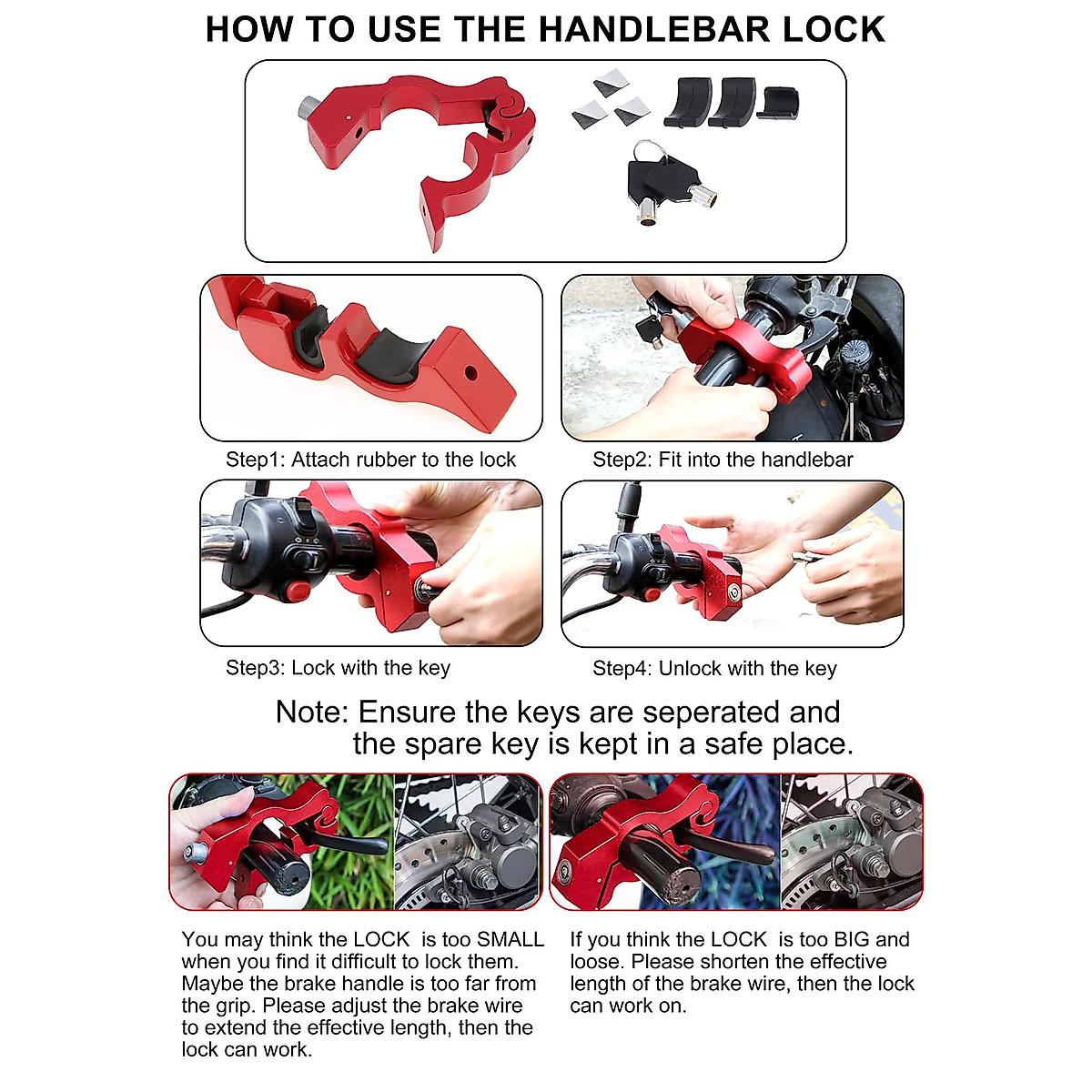 Windance Motorcycle Anti Theft Lock,Heavy Duty Front Brake Lock,Throttle Grip Clutch Brake Lever Handlebar Protection (Blue, L)