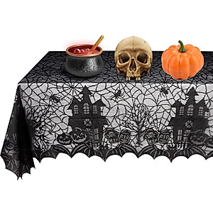 HOVEOX 1 Pack Halloween Tablecloth Halloween Spider Web Tablecloth Table Cover Black Lace Spider Web Table Cover for Halloween Party Decorations