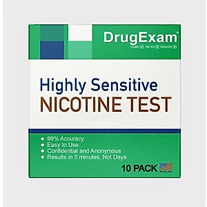 10 Pack - DrugExam Made in USA, Nicotine Tobacco Cotinine Urine Test Strip Kit - Urine Dip Strip Testing Cotinine from Smoking and Vaping. Nicotine Test Kit. Nicotine Test Strips for Urine.