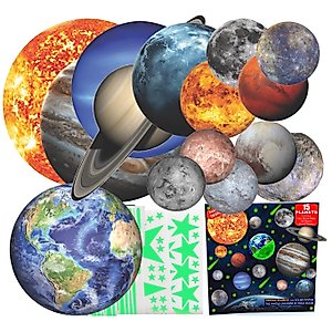UNTOLD PLANETS 185+ PCS Glow in The Dark Stars and Planets 3D Realistic Ceiling Solar System for Kids Wall Stickers, All Glowing Planets Dwarf Pluto Moon Sun Galaxy Decor, Christmas Gift