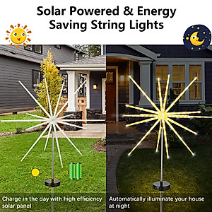 224 LED Solar Starburst Lights Outdoor, 8 Modes Meteor Firework Solar Fairy Lights with Remote Control for Garden Landscape Patio Walkway Home Holiday(2 Pack Warm)