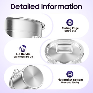 LINISHOP 304 Stainless Steel Airtight Canister Airtight Cereal Container Food Storage Container Metal Kitchen Rice Flour Milk Storage Bucket Silver New (6L)