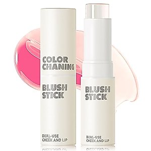 Jutqut Color Changing Blush Stick for Cheeks Makeup, Clear Blush PH Temperature Changing Pink Cream Blusher, Magic Waterproof Face Blush Stick, Natural Lightweight Multi-Use Lips and Cheek Tint
