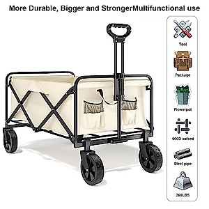 DreamQuest Wagon, Wagon Cart with Wheels Foldable,Load 260lbs Collapsible Folding Outdoor Utility Wagon Garden Carts for Transporting Heavy Loads, Shopping and Camping
