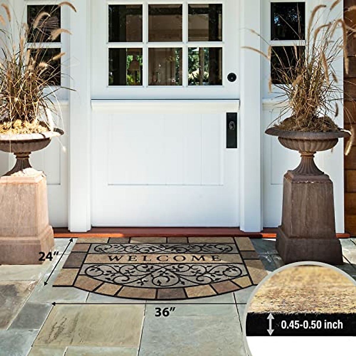 MTOUOCK New Large 36"x24" Heavy Duty Welcome Mat Outdoor with Non-Slip Rubber Backing - Durable Outdoor Door Mat for Front Door Entrance, Garage, Patio & High Traffic Areas - Stone Scroll Design