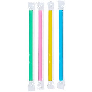 Jumbo Smoothie Straws Extra Wide - Individually Wrapped 100 Pack, BPA Free Milkshake Straw 0.47" Multi Colored Large Disposable For Boba Tea, Extra Durable Thick Restaurant Quality - by DuraHome