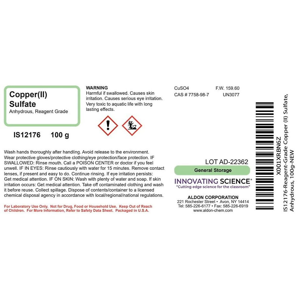 ALDON Innovating Science Reagent-Grade Copper (II) Sulfate, Anhydrous, 100g - The Curated Chemical Collection