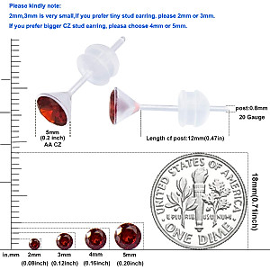 12 Pairs Plastic Earrings for Sensitive Ears, Plastic Post Earrings for Women, Birthstone Cubic Zirconia Stud Earrings Set 4mm
