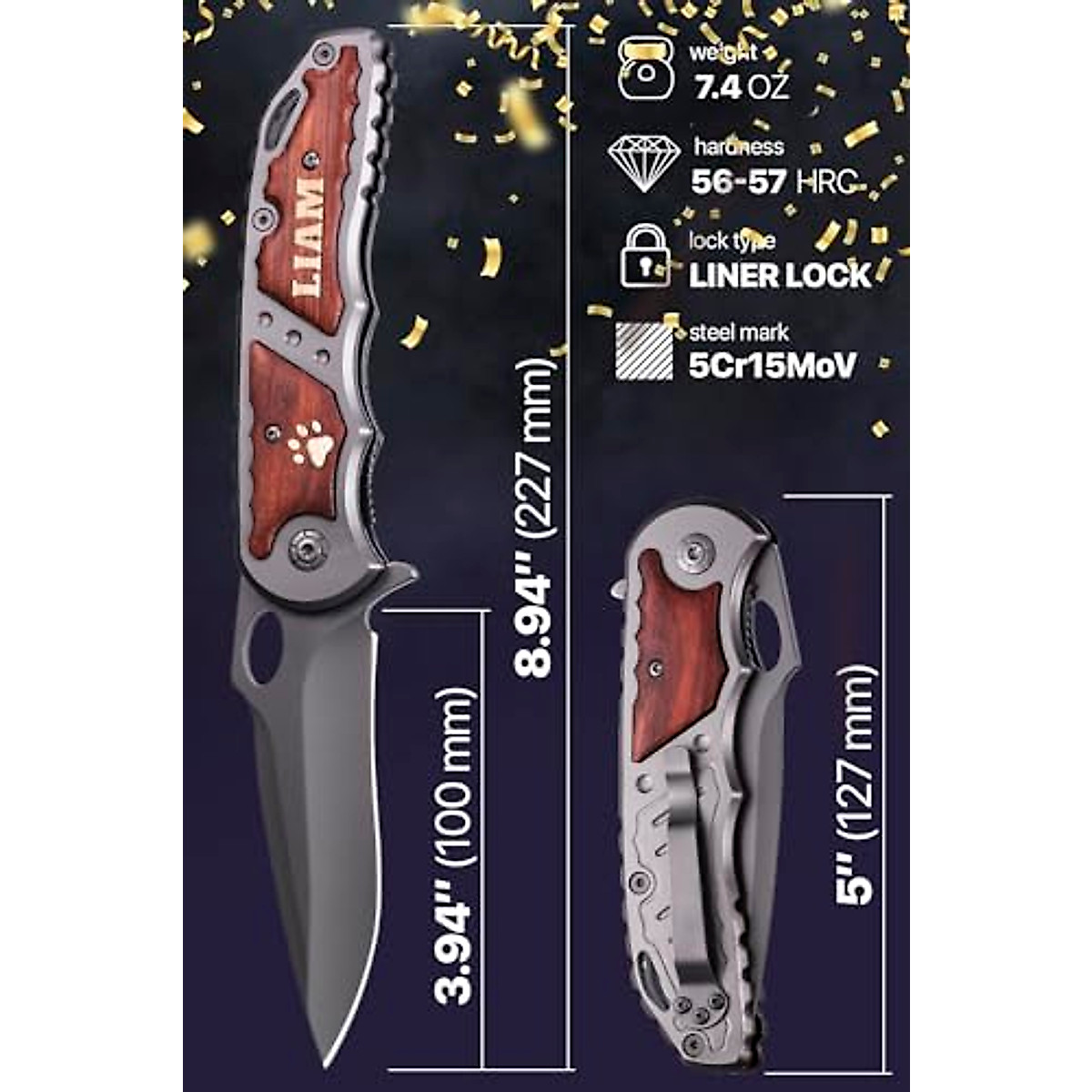 Personalized Gift for Men & Women - Customized Pocket Knife - Gifts for Dad Husband - Custom Engraved Knives - Gift Idea for Birthday Christmas Valentine's Day Anniversary - Present for Father Husband Stepdad 97010 PS