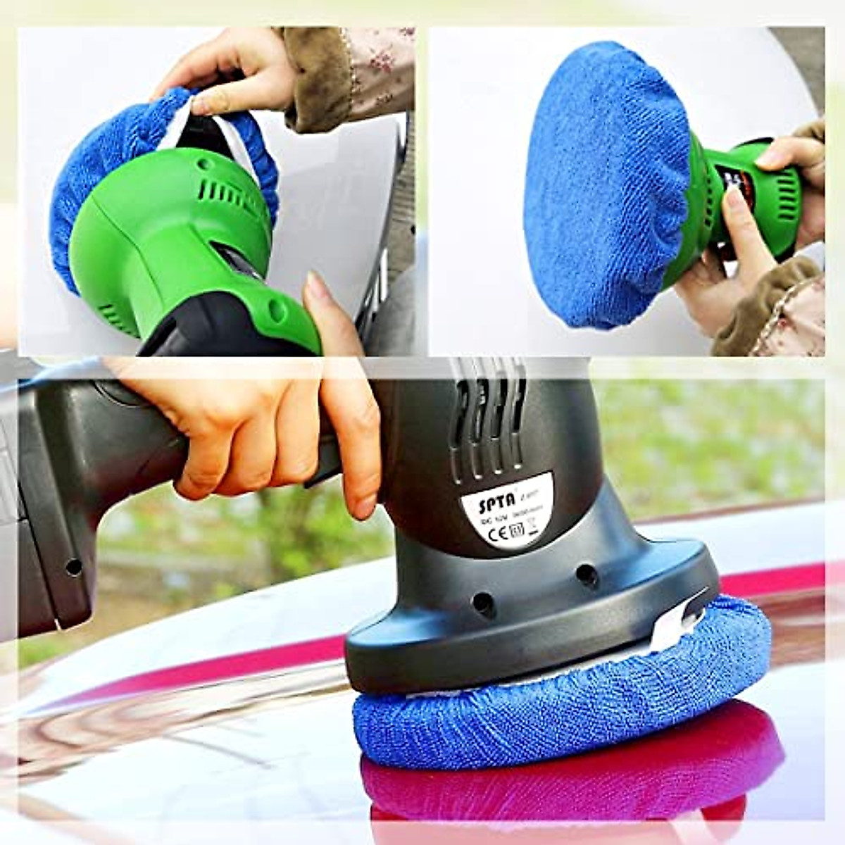 Glarks 5Pcs 9-10 Inch Car Polisher Pad Bonnet Soft Microfiber Polishing Bonnet Buffing Pad Cover for 9" and 10" Car Polisher
