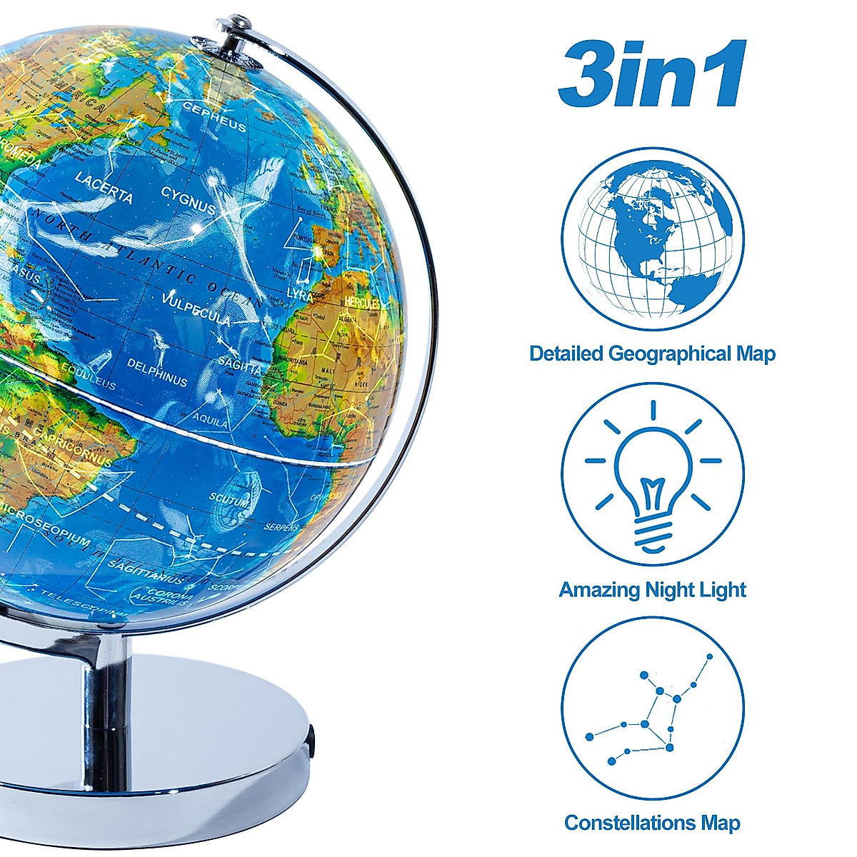 World Globe for High Clear Map Globe,9" Illuminated Constellation Globe,Educational Geographic Globe,Decor for Home Office Classroom