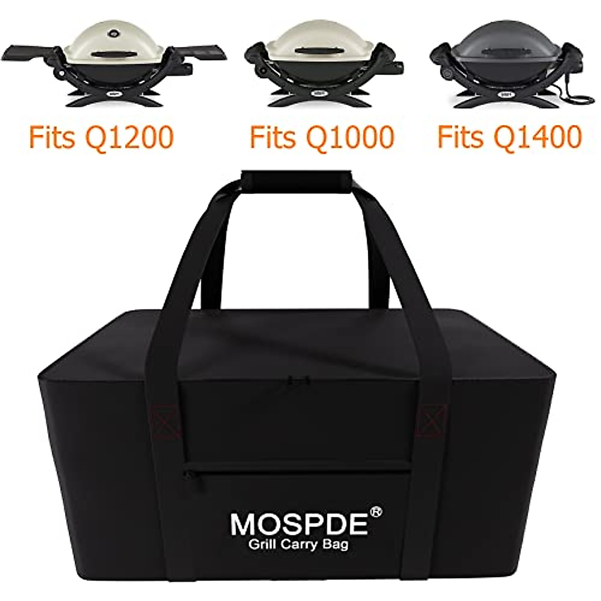 MOSPDE Grill Carry Bag Fits for Weber Q1200 Q1000 Propane Gas Grill, Portable Grill Carrying Bag for Q1400 Electric Grill, 600D Heavy Duty Water-Resistant Griddle Carry Bag for Camping and Barbecue