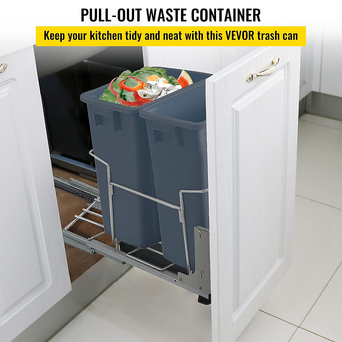 VEVOR Swing Left Blind Corner Cabinet Pull Out Organizer Pull-Out Trash Can (37Qt)