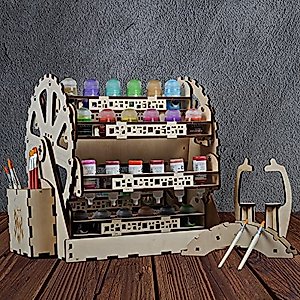 Rotating Carousel Paint Storage Rack Holds 48 Citadel/Vallejo/Army Painter Botlles Wooden Hobby & Craft Painting Station Organizer Caddy for D&D, Warhammer, Tabletop RPG Miniature, Model and Terrain