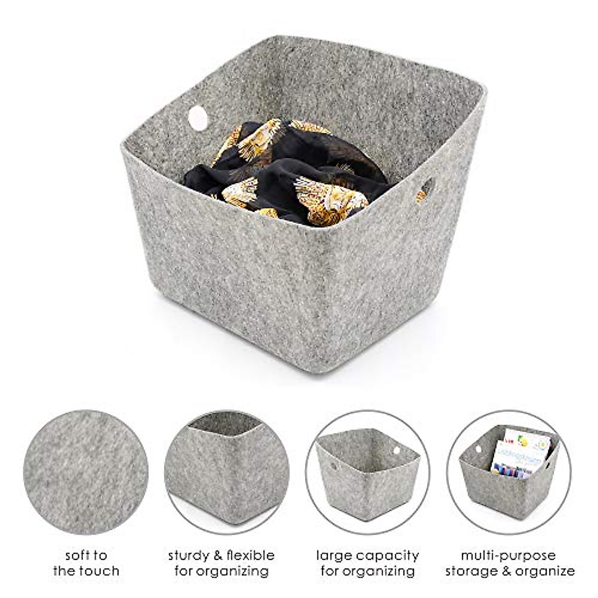 Welaxy Storage Basket Organizer Bins Cone Shelf Baskets for Magazine Books Kids Toys pet Toy Junk Organize 3-Piece (Gray x 3)