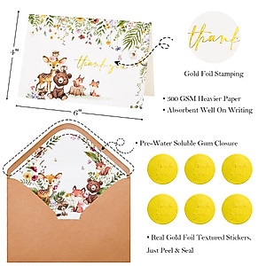 Crisky 50 Pack Woodland Thank You Cards Baby Shower Envelopes and Stickers Gold Foil Woodland Theme for Baby Shower Birthday Party Supplies 4×6 inch