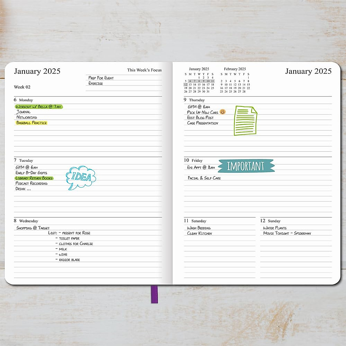 2025 Planner 8.5”x11”, Weekly and Monthly Planner from Jan 2025 to Dec 2025, Vegan Leather Cover, Elastic Closure, Grey