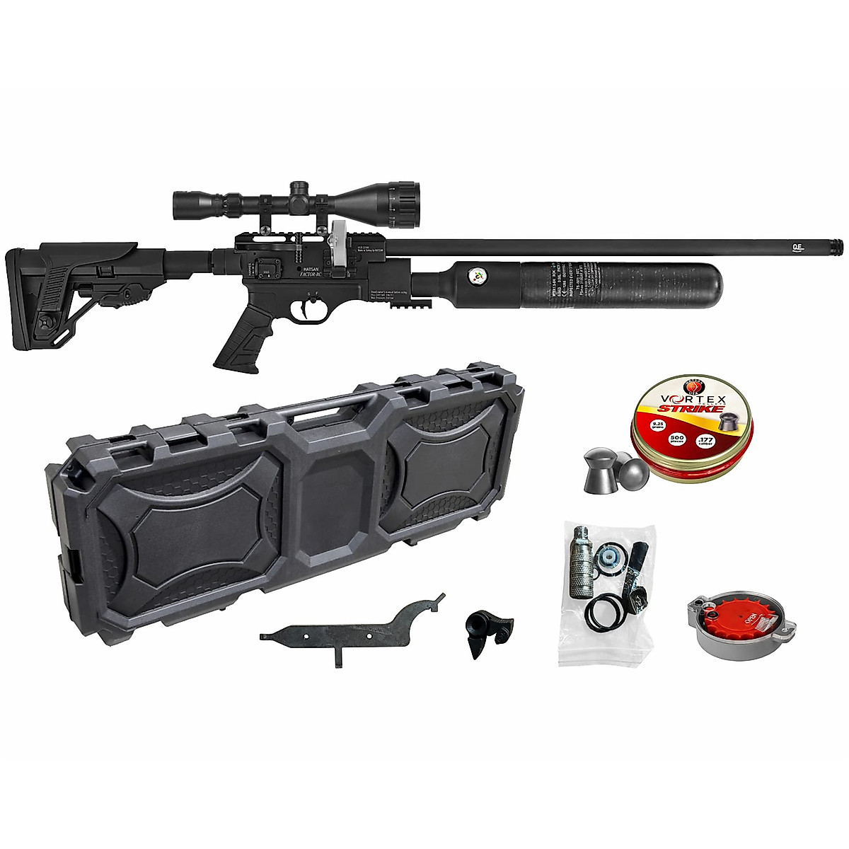 Wearable4U - Hatsan Factor RC PCP .177 Caliber Air Rifle with Scope and Pack of 500x Pellets and Hard Case Bundle