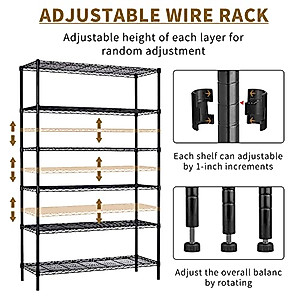 YYkokocat 6-Tier Wire Shelving Unit 2100Lb Capacity Adjustable Storage Shelves Heavy Duty Storage Rack with Wheels NSF Metal Shelf for Closet Kitchen Garage Basement, 82" H x 48" L x 18" D- Black
