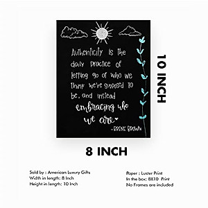 "Authenticity-Embracing Who We Are"-Inspirational Quotes Wall Art -8 x 10" Modern Art Print w/Replica Chalkboard Design -Ready to Frame. Motivational Home-Office-School Decor. Great Life Lesson!