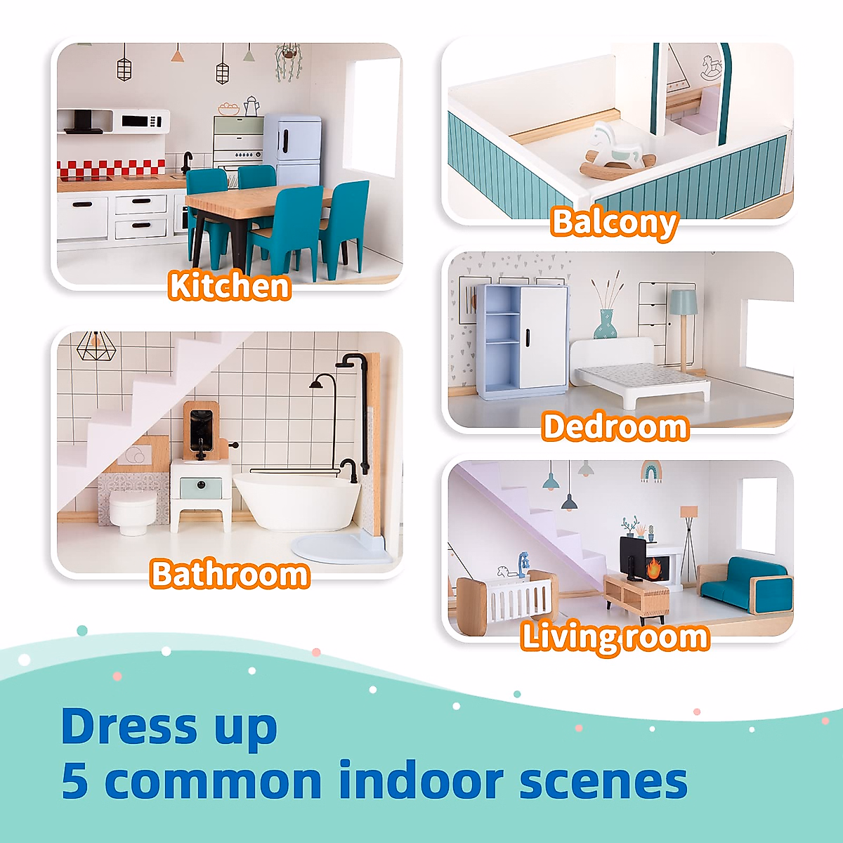 TOOKYLAND Wooden Dollhouse for Kids Doll House with Simulated Luxury Furniture Set Preschool Dollhouse Playset for Girls Toddlers Gifts