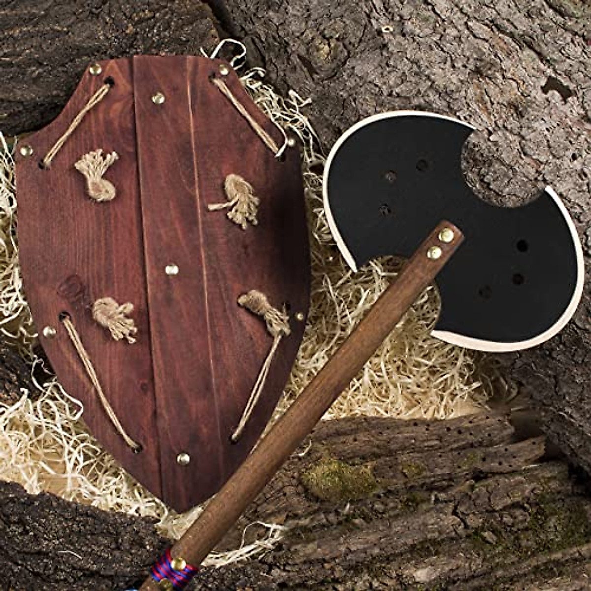 LOVARE Home Decor Wooden Shield - Viking Shield Wooden - Wood Shields and Axe Wooden - Wooden Viking Wood Sword and Shield - Wooden Shields for Boys - Wooden and Shield Set - Shield Unfinished Wood
