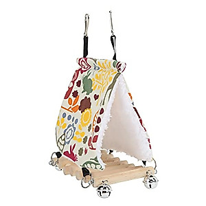 Yuehuamech Bird Nest Parrot Hammock Hanging Cage Tent Winter Warm Parrot Cage Swing Cave House Bed Hut Tent for Parakeet Cockatiels Budgies Cockatoo Canary (Colorful Forest)