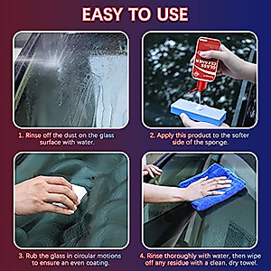 Car Glass Cleaner with Sponge, Car Glass Oil Film Cleaner, Glass Cleaner for Auto and Home Eliminates Coatings, Bird Droppings, and Water Spots, Quick and Easy Solution to Restore Glass to Clear(150g)