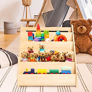 GENMOUS Montessori Bookshelf for Kids Room, Wooden Toddler Bookshelf with Chalkboard, Front-Facing Kids Bookshelf with Handle, Baby Book Shelf Bookcase for Nursery Playroom Classroom Reading Nook