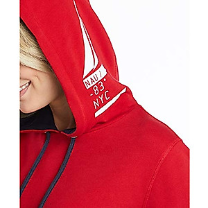 Nautica Women's Classic Supersoft 100% Cotton Pullover Hoodie, Red, Medium
