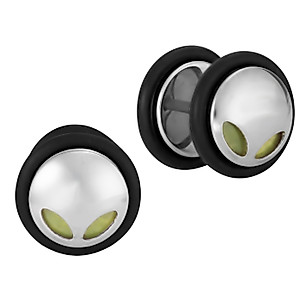 Forbidden Body Jewelry 16g Cheater Plug Earrings: 1/2 Inch Surgical Steel Glow In The Dark Alien Eyes Fake Plugs