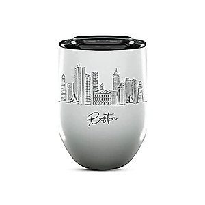 Boston Massachusetts Gifts and Souvenirs - 12 Oz Insulated Wine Tumbler with Lid - Boston College Graduation Gifts - Unique Drinkware - USA Long Distance Gifts for Her & Homesick Student Gifts