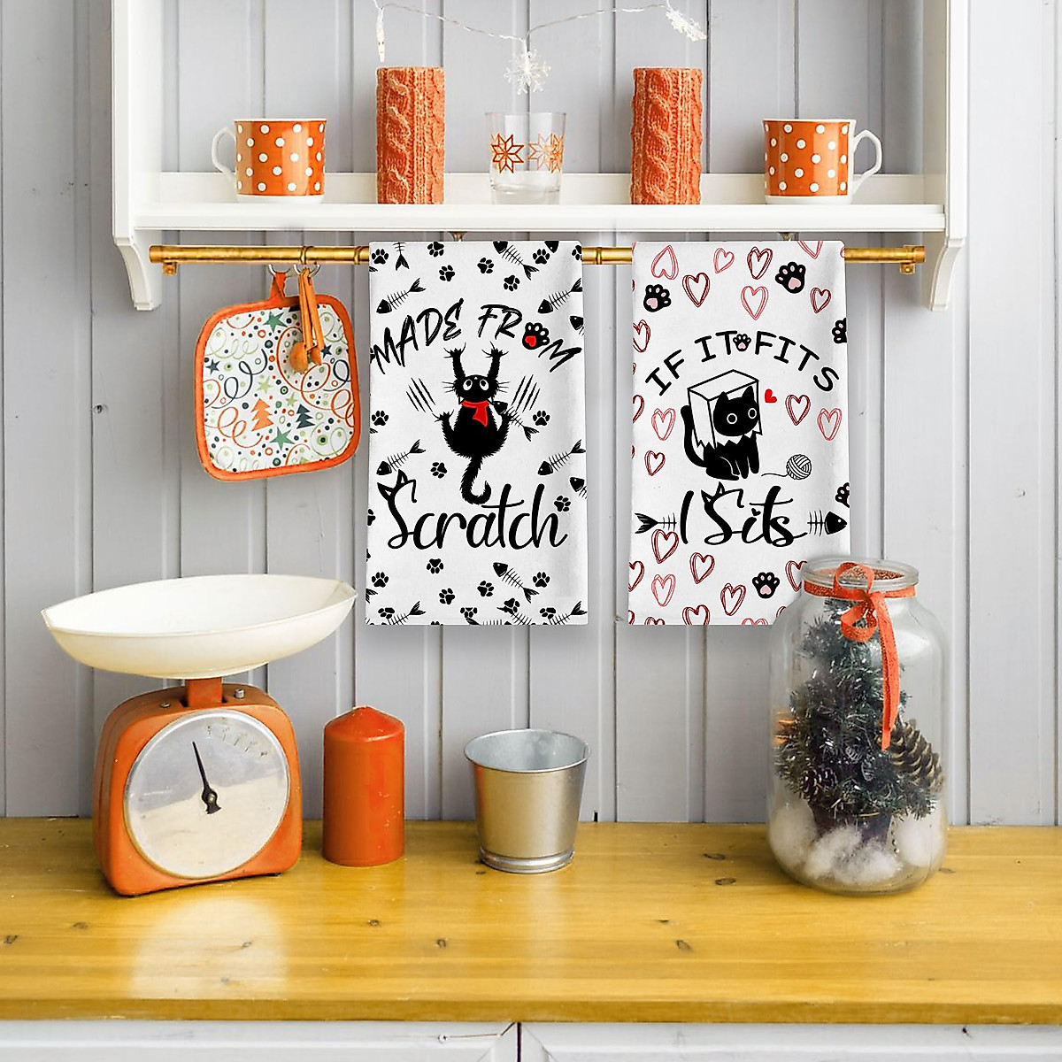 Unibyby Cat Kitchen Towels, Cat Lover Gifts for Women, Decorative Cat Hand Towels for Kitchen, Cat Gifts for Cat Lovers, Housewarming Gift, Cute Cat Dish Towel, Tea Towel, Cat Kitchen Décor